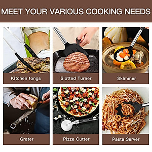 Kitchen Utensils Set-Silicone Cooking Utensils-32 pcs Non-Stick Silicone Cooking Kitchen Utensils Spatula Set with Holder-Best Kitchen Cookware with Stainless Steel Handle (Black)