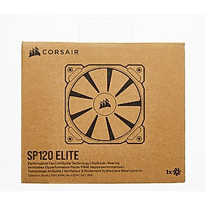 Corsair SP120 Elite, 120mm PWM Hydraulic Bearing Case Fan with CORSAIR AirGuide Technology - Low-Noise, 24.7 dBA, Fan Speeds from 300 RPM - 1,300 RPM, 45.4 CFM, Single Pack - Black