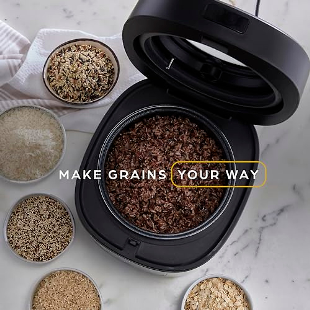 West Bend Programmable Rice & Grain Cooker with 7 Preset Functions, Includes Delay Start and Keep Warm, Features Easy View Window & Steam Basket, 12 Cups Cooked (6 Uncooked), Black