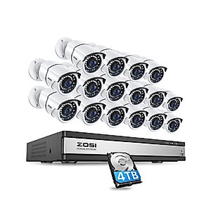 ZOSI 16Channel 4K PoE Home Security Cameras System,8MP 16CH H.265 CCTV NVR with Hard Drive 4TB and 16 x 5MP Surveillance PoE IP Cameras Indoor Outdoor,120ft Night Vision,Remote Access,24/7 Recording