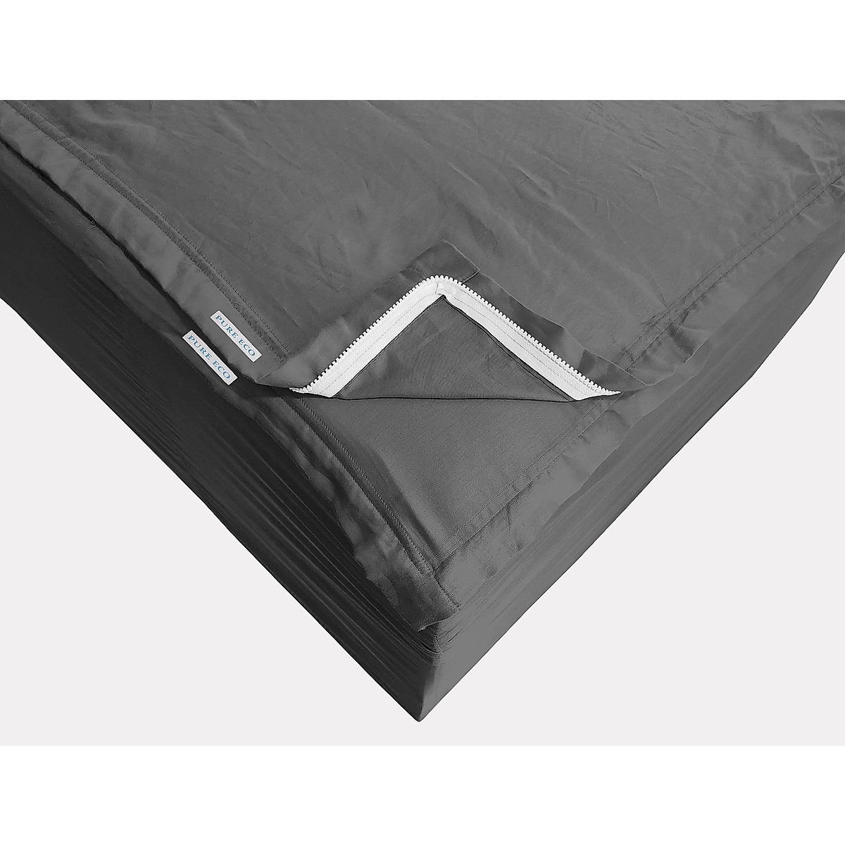 Pure Eco Easy Zipper Fitted Sheet - Includes 1 Fitted Sheet Base & 2 Zip-On Sheets - 15” Inch. Deep Pockets Zipper Sheets Full Size - 600 TC Soft Cotton Fitted Sheet - Dark Grey