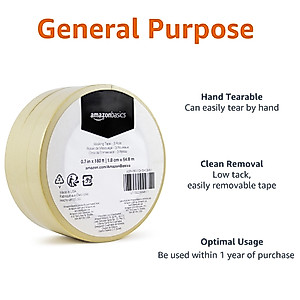 Amazon Basics Masking Tape, 0.7 Inch x 180 Feet - Pack of 3 Rolls