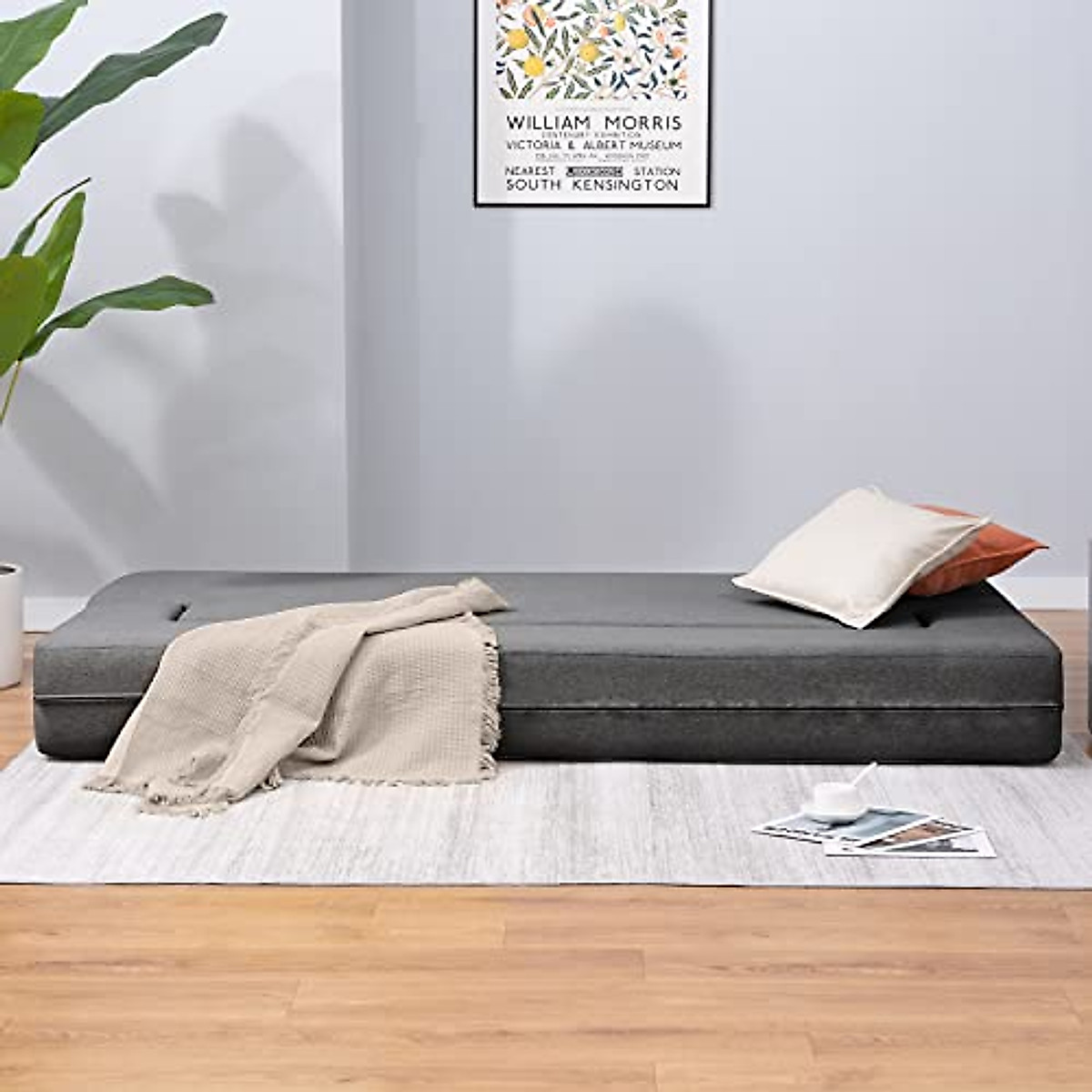 ZAFLY Queen Folding Sofa Couch Bed,8.6" Flip Out Sofa Bed,Convertible Sleeper Sofa Bed,Comfy Floor Couch Bed,Futon Sofa Bed Memory Foam Mattress,Linen Fabric Small Couches for Small Spaces,Dark Grey