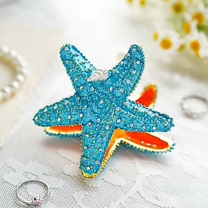 YU FENG Jeweled Starfish Figurine Trinket Boxes Hinged Collectible Painted Enameled Sea Star Animal Jewelry Holder Box(Ocean Blue)