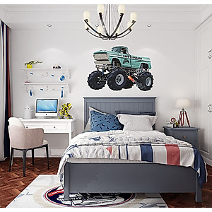 Monster Truck Wall Stickers Decals for Boy’s Bedroom, Gift for Boy's, Car Decor Wallpaper Mural for Nursery Classroom Kids Room