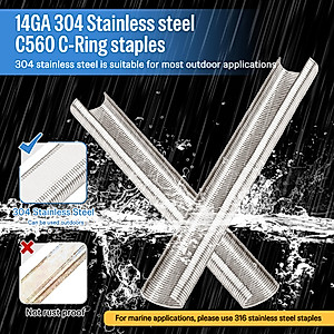 meite C560-14 Gauge 1-1/2-Inch Crown Stainless Steel Heavy Duty C Ring Staples Compatible with MTC560 Hog Ring Plier in Fastening, Building Landscape Gabions (3,000 PCS)