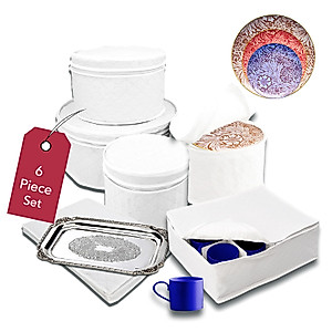 LAMINET 6 Piece Quilted Dinnerware Storage Starter Set - Includes 4 Plate Cases, 1 Cup Case & Platter Case - White