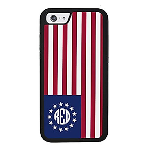 Betsy Ross Flag Personalized Monogram Apple iPhone Black Rubber Phone Case Compatible with iPhone 14 Pro Max, Pro, Max, iPhone 13 Pro Max Mini, 12 Pro Max Mini, 11 Pro Max X XS Max XR 8 7 Plus
