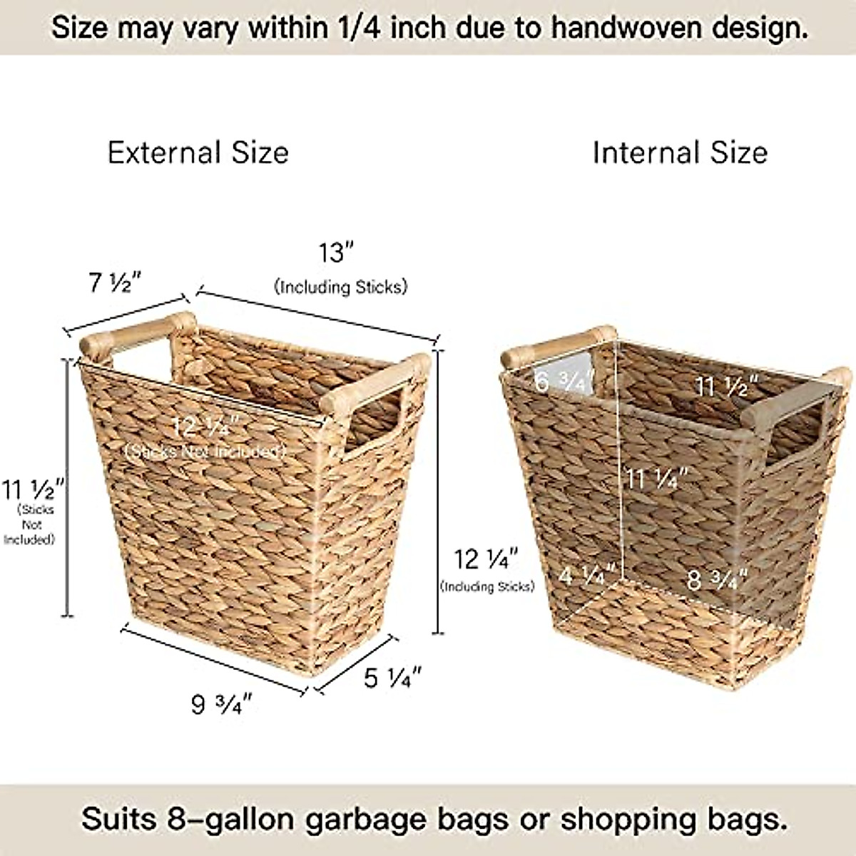 StorageWorks Wicker Waste Basket with Wooden Handles, Rectangular Hand Woven Office Waste Basket, 1 Pack