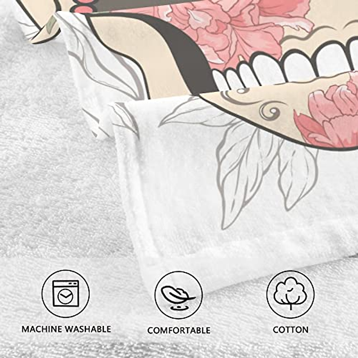 ALAZA Floral Sugar Skull Day of Dead Hand Towels for Bathroom 1OO% Cotton 2 pcs Face Towel 16 x 28 inch, Absorbent Soft & Skin-Friendly