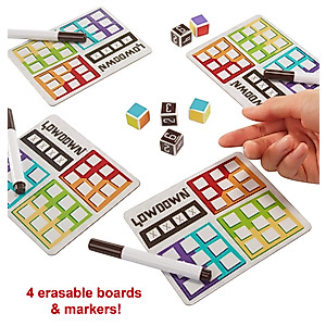 Mattel Games Lowdown Roll & Write Family Dice Game with Dry Erase Boards and Markers for 7 Year Olds and Up