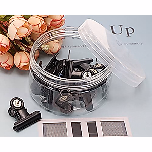 Tupalizy 15PCS Push Pins Clips Bulldog Thumbtack Clips for Bulletin Cock Board Wall Office School Home Cubicle Pictures Documents Notes Papers Calendars Photos Files Artworks Craft Projects (Black)