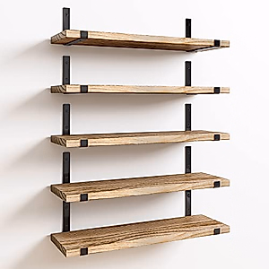 Fixwal Floating Shelves Set of 5, Width 4.7 Inches Wall Shelves, Rustic Wood Wall Storage Shelves for Bedroom, Living Room, Kitchen, Bathroom, Home Decor, Office and Plants (Carbonized Black)