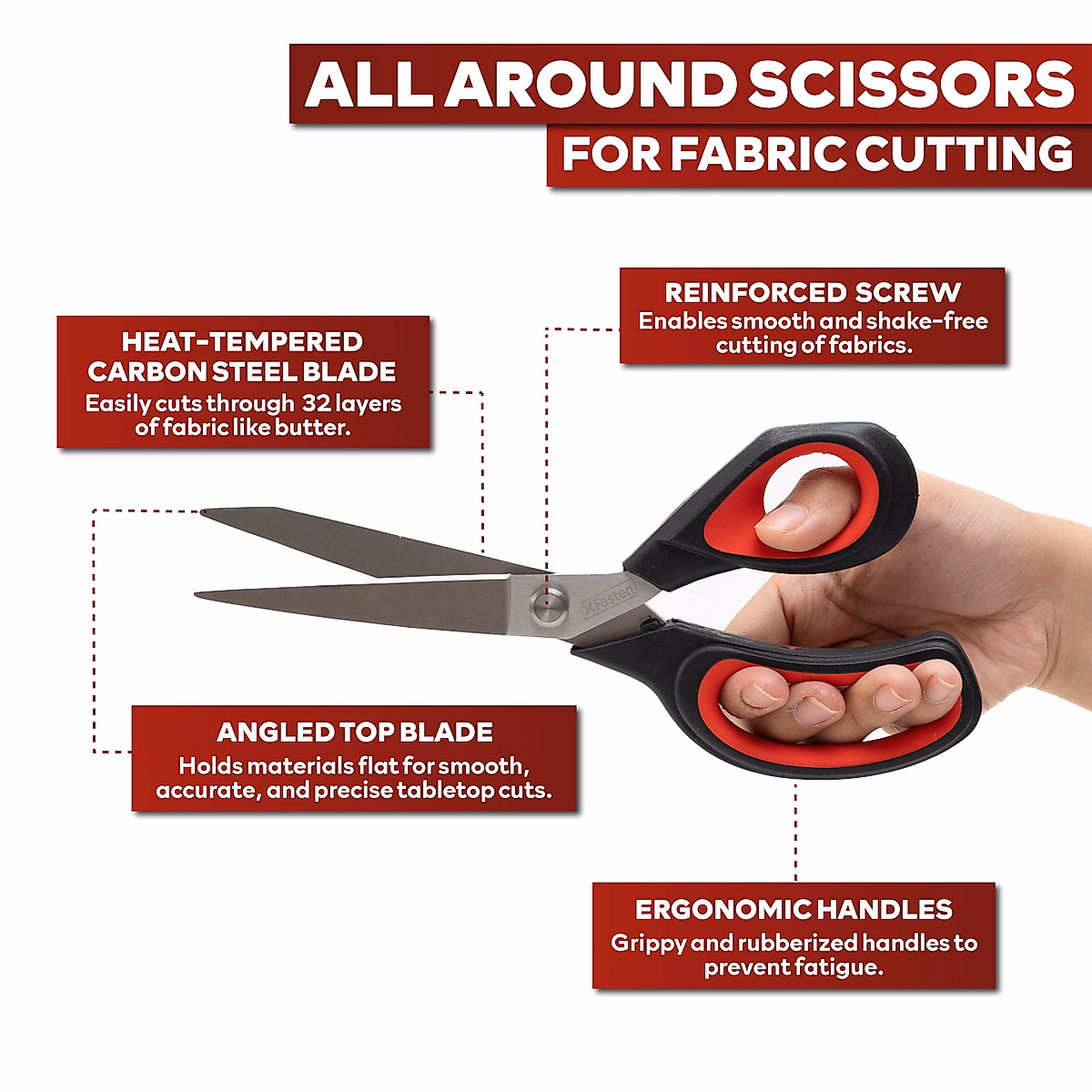 XFasten Heavy-Duty Professional Tailor Scissors, 9.5-Inch Heavy Duty Ultra-sharp Dressmaker’s Scissors Shears for Fabric Cutting | Sewing scissors for Fabric