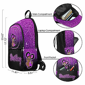 InterestPrint Backpack Little Princess Glitter Purple Laptop Backpack Full Print School Bookbag Shoulder Bag for Travel Daypack