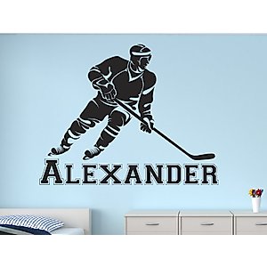 Lovely Decals World LLC Hockey Stick Wall Decal Personalized Boys Name Art for Kids Sticker Nursery Decor Vinyl LD50 (32" W x 24" H)