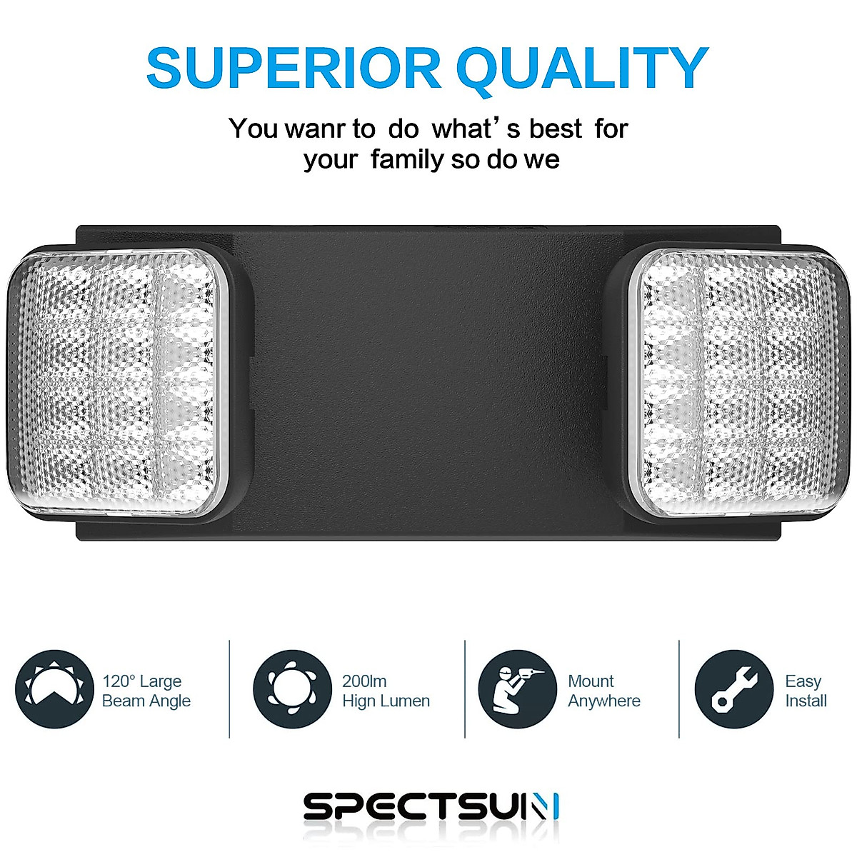 SPECTSUN 6 Packs Black Led Exit Sign with Emergency Lights &Battery Backup -Adjustable Hardwired 2 LED Head-UL Certified-120-277VAC/Commercial Emergency Lights Fixtures for Home/Business.