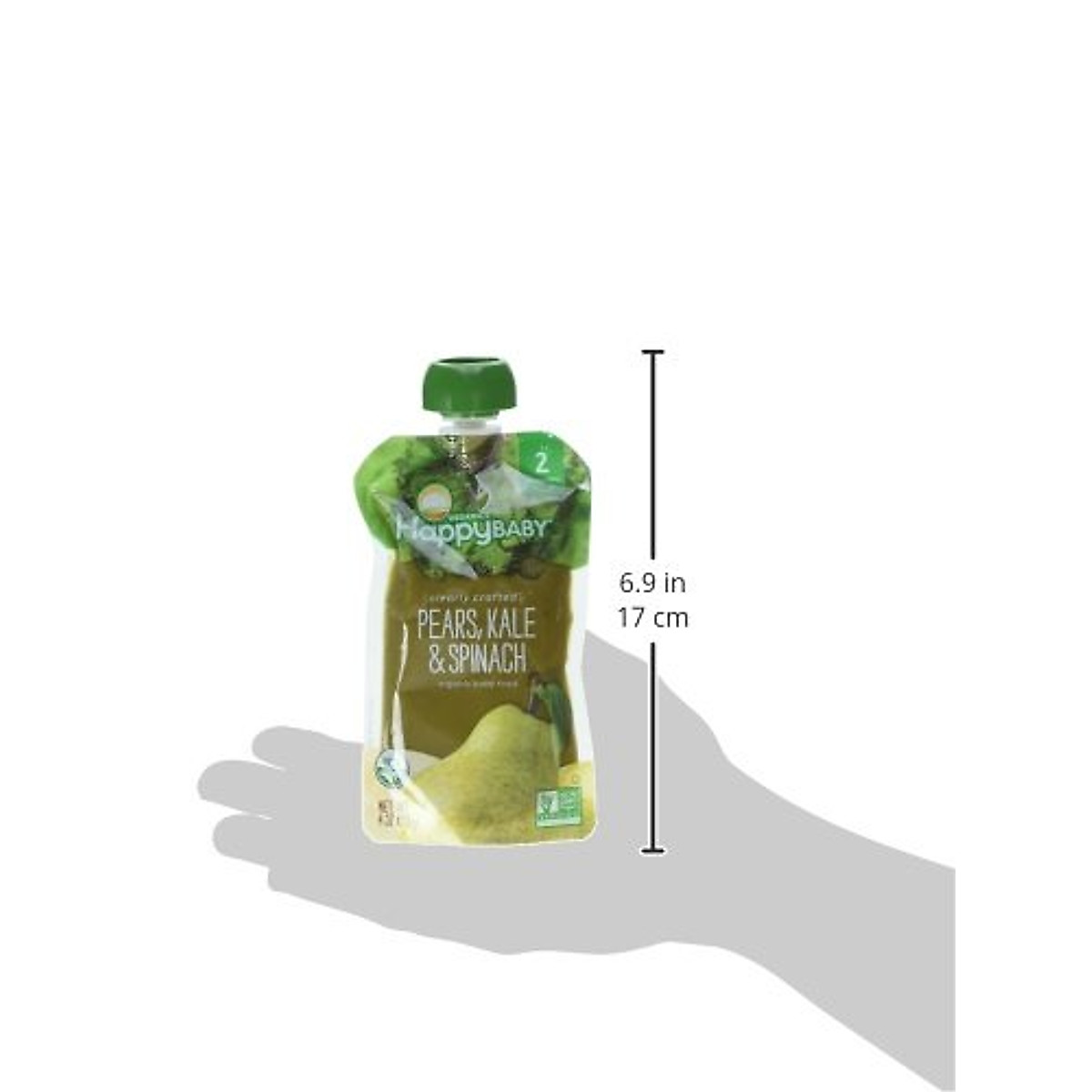 Happy Baby Organics Stage 2 Baby Food Pouches, Gluten Free, Vegan & Healthy Snack, Clearly Crafted Fruit & Veggie Puree, Pears Kale & Spinach, 4 Ounces (Pack of 8)