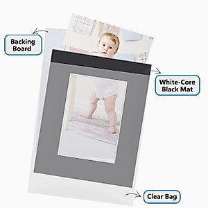 Somime Acid Free 8x10 Photo Mat Set, Black 8x10 Matte for 5x7 Pictures with White Core Bevel Cut for Photo Framing, Artworks, Prints(10 Pack) - Includes Pre-Cut Mats, Backing Boards and Clear Bags