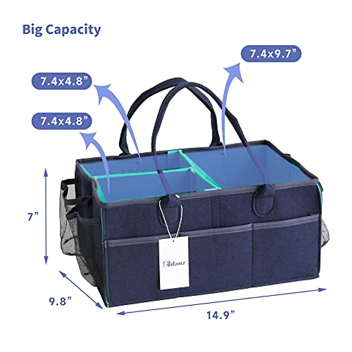 EIDANZ Newborn Baby Diaper Caddy Organiser Portable Felt Baby Wipes Nappy Caddy Toys Storage Bag Nursery Storage Bin Nappy Changing Organizer for Mom, Kids, Blue