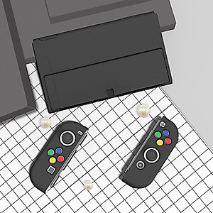 PlayVital ZealProtect Soft Protective Case for Nintendo Switch OLED, Flexible Protector Joycon Grip Cover for Nintendo Switch OLED with Thumb Grip Caps & ABXY Direction Button Caps - Black