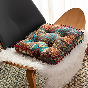 vctops Bohemian Patchwork Square Chair Seat Cushions for Dining Kitchen Office Chairs Patio Soft Cotton Linen Chair Pads (Blue,16"x16")