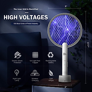 PAL&SAM Bug Zapper, Mosquito Killer USB/Rechargeable, Electric Fly Swatter Lamp & Racket 2 in 1 for Home, Bedroom, Kitchen, Patio (BZ02)