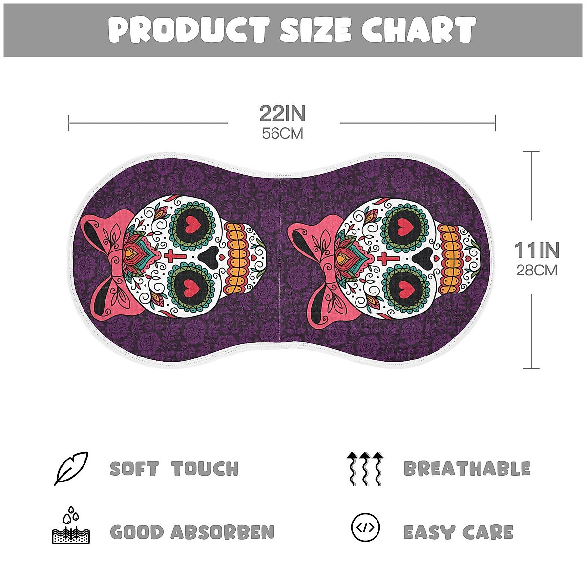 YYZZH Mexican Sugar Skull Purple Floral Muslin Burp Cloths for Baby 1 Pack Soft 100% Cotton Baby Washcloths Bibs for Boy Girl