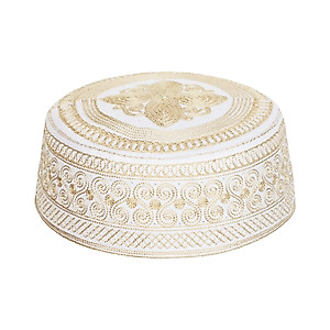 HKSICHENGKEJI Muslim Prayer Kufi Hat Men Islam Skull Embroidery Cap Beanie Hat Arabian Omani Turkish Prayer Headwear Ramadan Eid Gift Yellow