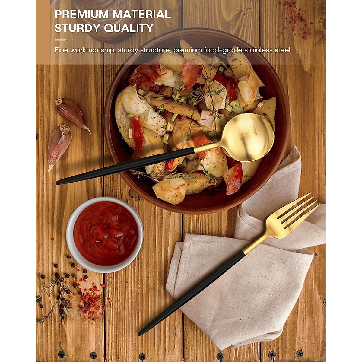 Black and Gold Silverware Set,Ollex 30-Piece Matte Silverware Set for 6 with Knives Forks Spoons Flatware Set Food-Grade Stainless Utensils Duty Modern Tableware Cutlery Set,Dishwasher Safe