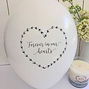 ANGEL & DOVE 25 White 'Forever In Our Hearts' Biodegradable Funeral Remembrance Balloons - for Memory Table, Memorial, Condolence, Celebration of Life