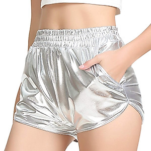 Perfashion Silver Shiny Metallic Shorts for Women