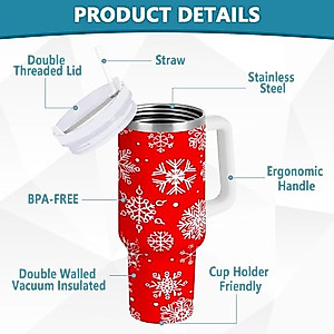 RPLIFE Various White Snowflakes 40oz Tumbler with Handle, Stainless Steel Cups with Lid, Tumblers for Women