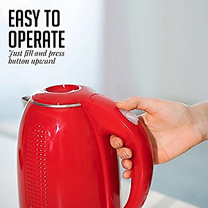 OVENTE Portable Electric Kettle Stainless Steel Instant Hot Water Boiler Heater 1.7 Liter 1100W Double Wall Insulated Fast Boiling with Automatic Shut Off for Coffee Tea & Cold Drinks, Red KD64R