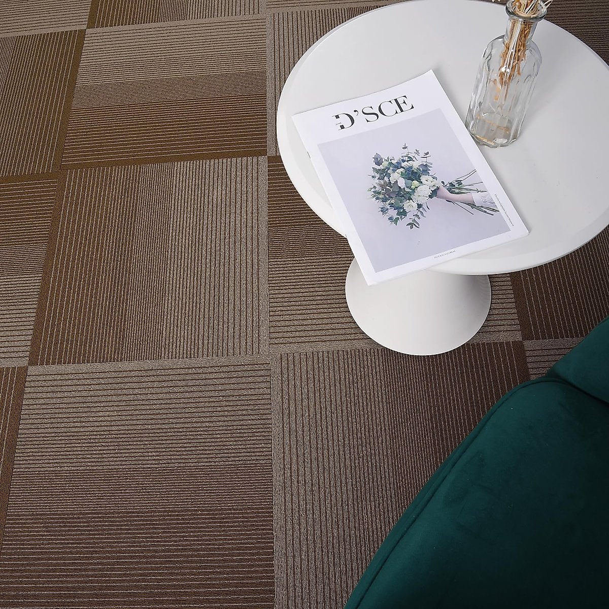 Rehert Carpet Tiles, Carpet Squares, Office Carpet Tiles Removable, Carpet Tile Flooring for Basement, 20" x 20" Berber (Loop Pile), Gradient Brown, 0.24" Pile Height (12 Tiles, 32 sqft/Box)