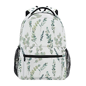 Green Sage School Backpack for Kids Boy Girls Eucalyptus Leaf School Bag Daypack Spring Floral Laptop Bookbags Camping Travel Outdoor Shoulder Bag