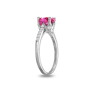 B. BRILLIANT Sterling Silver Synthetic Pink Sapphire and White Topaz Oval Crown Ring, Size 9