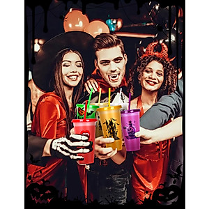 Cessfle Halloween Color Changing Cups with Lids and Straws, 6 Pack 24oz Plastic Halloween Tumblers Set Halloween Bulk Party Cups, Reusable Cups with Lids and Straws for Halloween Party Favors…