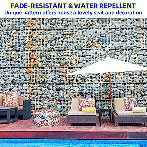 Mindsoft 4 Pack Indoor Outdoor Inflatable Ottoman and Waterproof Pillows Round Footstools Footrest Ottoman with Handle, Throw Pillows Portable Ottoman Pouf for Patio Garden Camping Home Travel