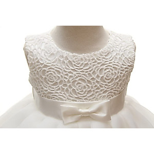 Meiqiduo Baby Girls Dresses Christening Wedding Pageant Bow Formal Dress Ivory White (6M/6-12months)