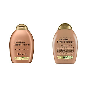OGX Ever Straightening + Brazilian Keratin Therapy Smoothing Shampoo with Hair-Smoothing Conditioner with Coconut Oil, Cocoa Butter & Avocado Oil