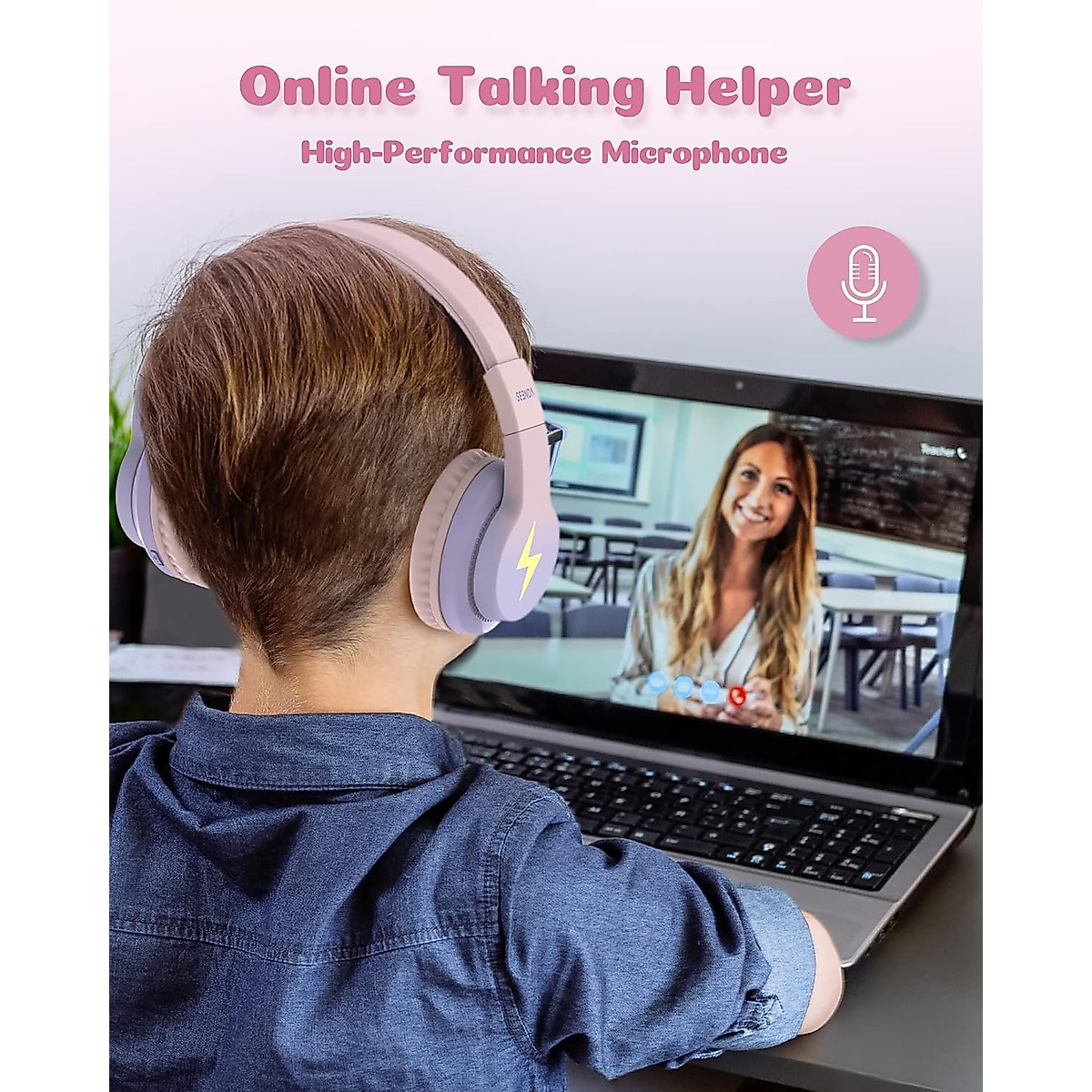 seenda Kids Bluetooth Headphones, Colorful Wireless Over Ear Headset with 85dB/94dB Volume Limited, 45H Playtime, 3 Lighting Modes, Built-in Mic Headphones for Boys Girls iPad Tablet School Pink