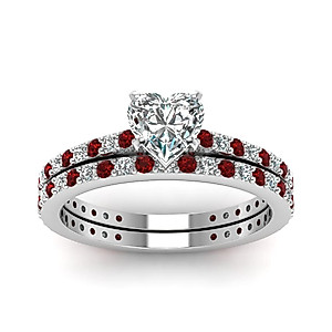 55Carat Classic Delicate Diamond Wedding Set sterling silver Created Ruby Heart shape Red color Petite Engagement Rings prong Setting in Size 7 Minimal Surprise Gifts for Ladies