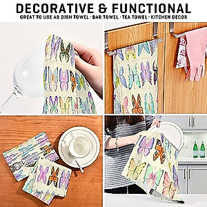 FUGIDOG Kitchen Dish Towels Set of 6, Butterfly Light Beige Ultra Soft Absorbent Kitchen Towels Tea Towels Hand Towels Quick Drying Reusable Cleaning Cloths, 18 x 28 inch