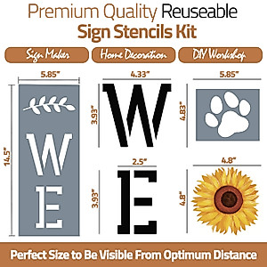 Stencil Stuff, Stencils for Painting on Wood, Welcome Stencil, Daisy Decor, Sunflower Stencil, Flower Stencils, Stencils for Crafts Reusable, Large Stencils, Paint Stencils Plus Free Rub-On Stickers