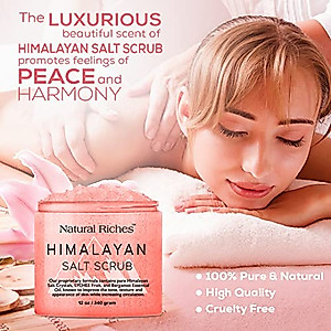 Natural Riches Himalayan Salt Exfoliating Body Scrub Lychee Bergamot Essential oil with Vitamin C - (12 Oz / 340 gm) Moisturize Deep Cleansing foot scrub body skin exfoliator