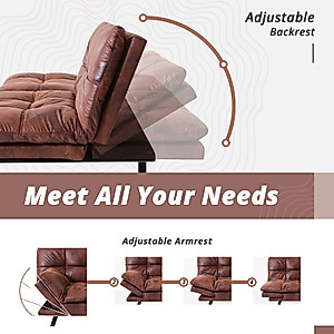 IULULU Sofa-267 Convertible Sleeper Couch Daybed with Adjustable Armrests for Studio, Apartment, Office, Small Space, Compact Living Room, Brown