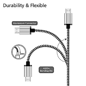 Deegotech Micro USB Cable, 10ft 3-Pack Extra Long Android Charger Cable, Nylon Braided Phone Charger Cords Fast Charging for Samsung Galaxy S7 Edge S6 S5, Android Phone, LG