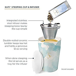 Tea Forte Kati Cup in Wellbeing, Ceramic Tea Infuser Cup with Infuser Basket and Lid for Steeping Loose Leaf Tea