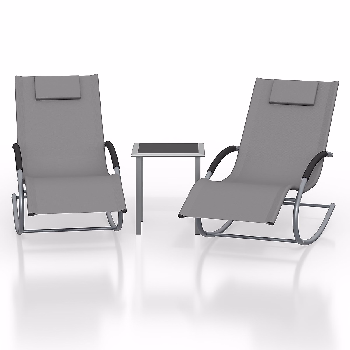 Patio Chaise Lounge Set of 3, Outdoor Pool Lounge Chair Beach Sunbathing Lawn Lounger Recliner Chair, Backrest Tanning Chairs with Arm & Side Table for All Weather, Poolside, Deck, Balcony, Backyard